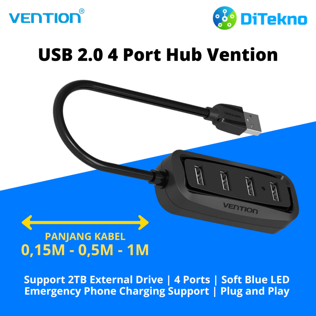 Vention USB 2.0 4 Port Hub 15 CM 50 CM 1 Meter With Power Supply ...