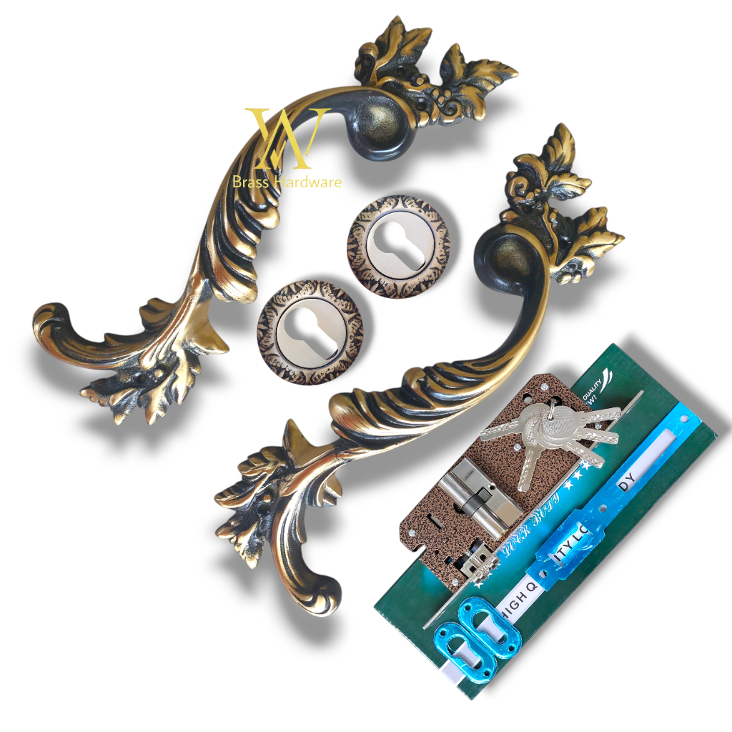 Brass Home Door Handle with Antique Claw Motif Lock 28 cm 2 Pcs ...