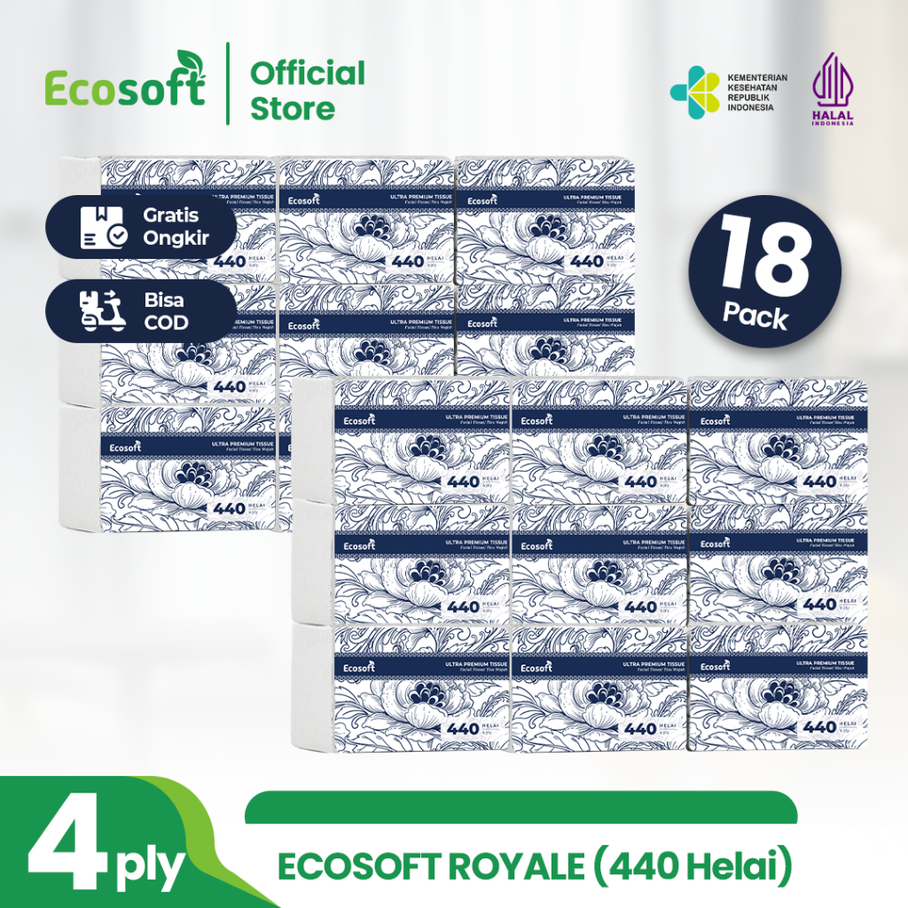 [MORE ECONOMICAL 18 PCS] Ecosoft Royale Premium Facial Tissue 4 Layers ...