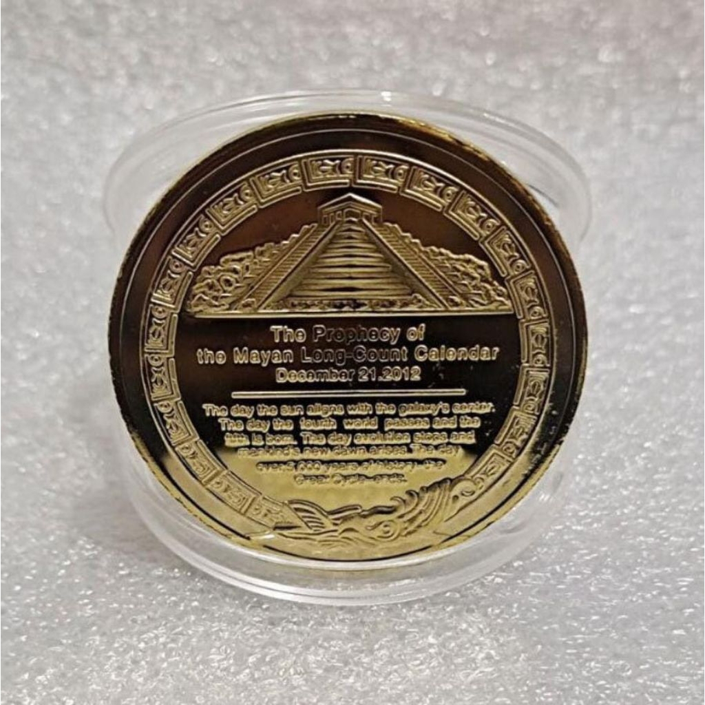 Gold coin souvenirs, maya tribe warning, brass, shiny, other collection ...