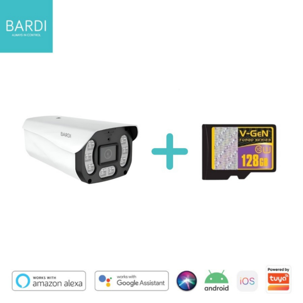 BARDI IP Camera Outdoor Static with PoE 4MP IP67 + V-Gen 128GB Turboo ...