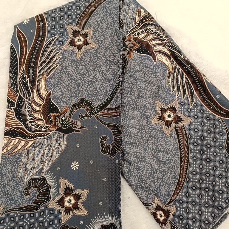 Dobi Batik Fabric Premium Dobby/ with Peacock Motif and Grey Floral ...