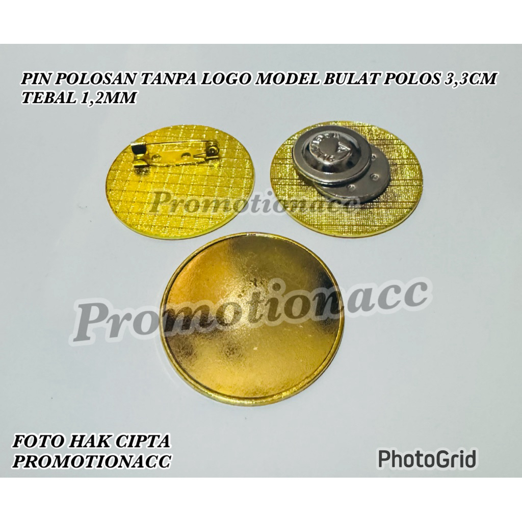 (PLAIN PIN WITHOUT LOGO) Plain Pin Plain Round Model 3.3cm Brass Metal ...