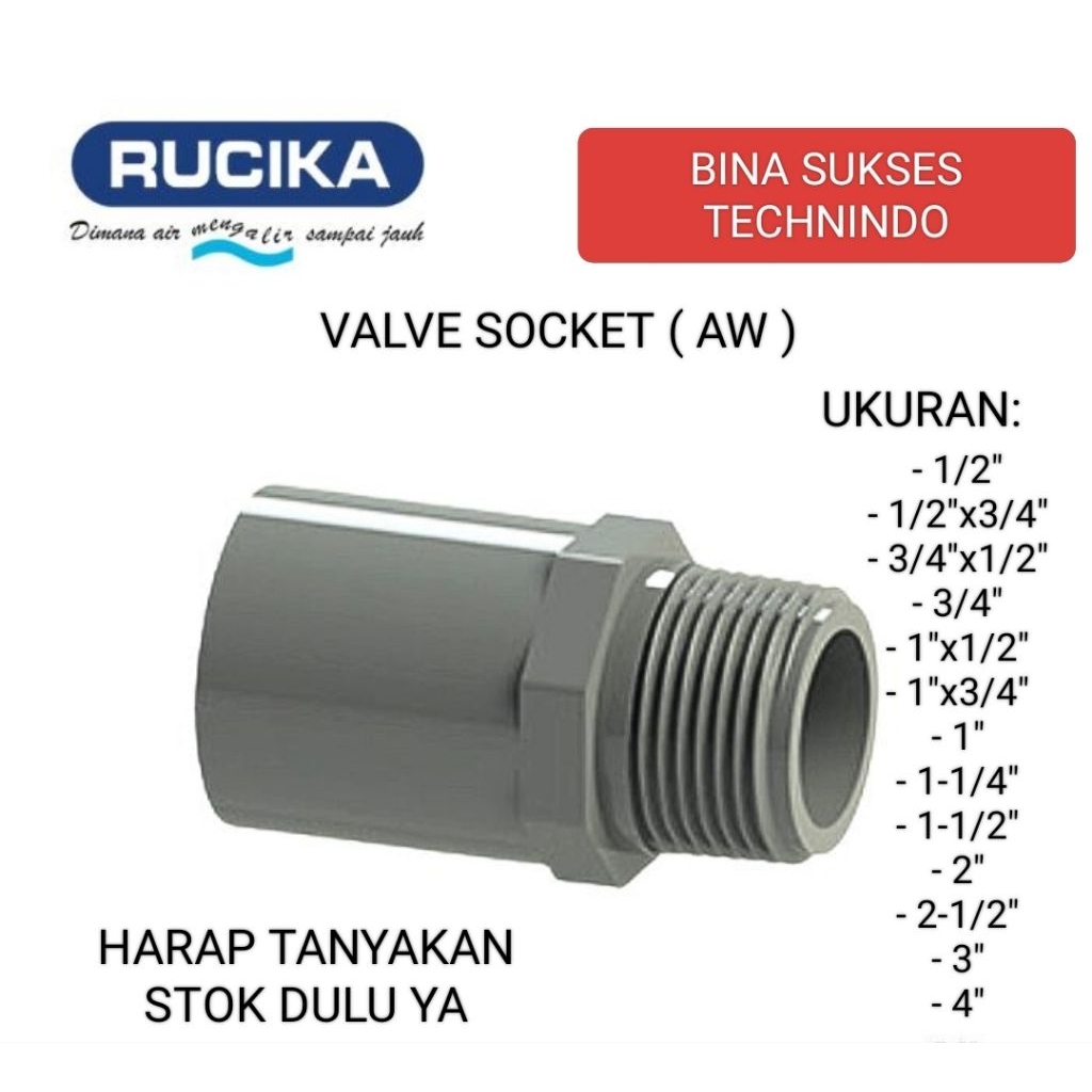 VALVE SOCKET AW 4" (100MMX4") 4 INCH OUTER DRAT RUCIKA SOCK SDL PVC ...