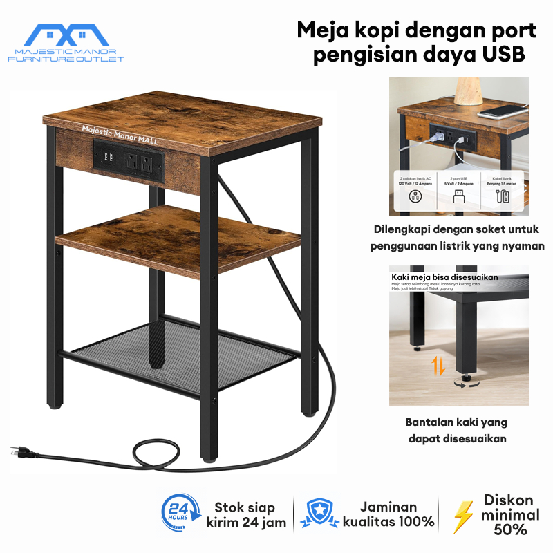 Majestic Nightstand Laptop Table Wooden Table 3-Layer Side Table With ...