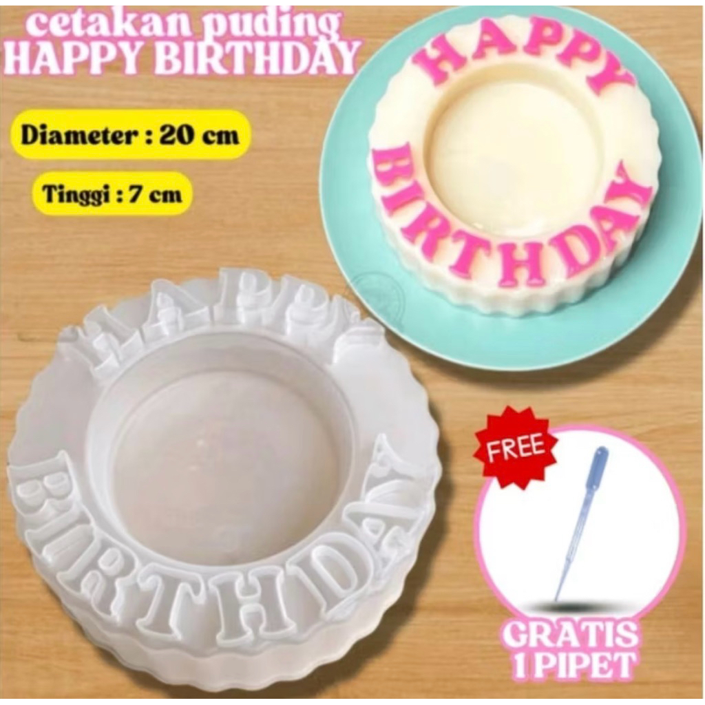 Free Pipette Premium Plastic Happy Birthday Pudding Mold 1.2 liters ...