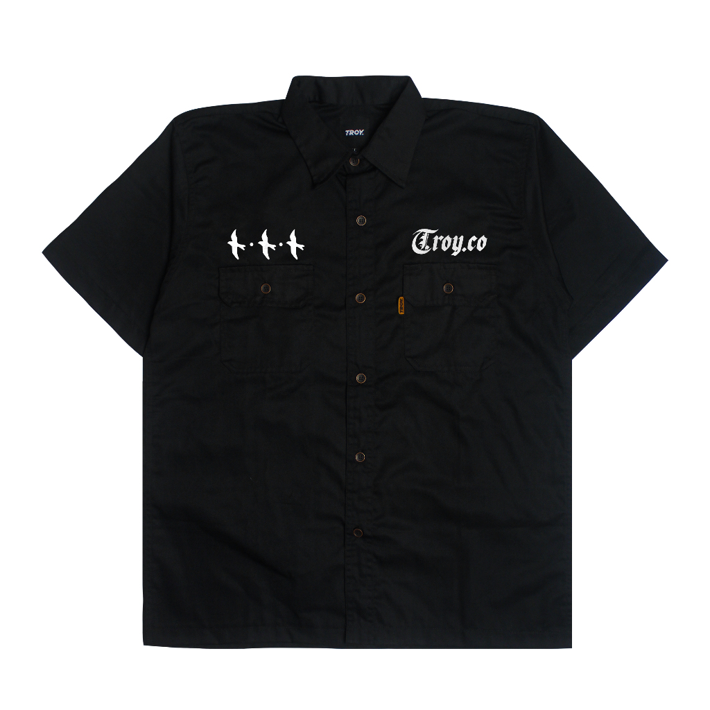KEMEJA Troy Company Work Shirt Workwear Black Birds - Black Workwear ...
