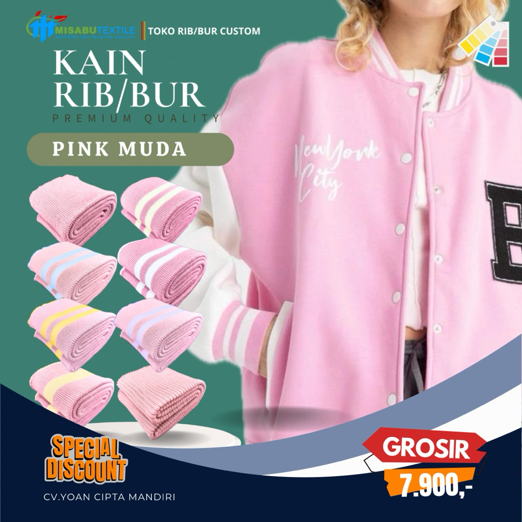 Light pink rib bur fabric, premium polyester, fabric width 90cm - thick ...