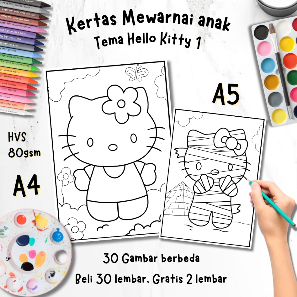 30 Hello Kitty Theme Kindergarten and Elementary School Coloring Paper ...