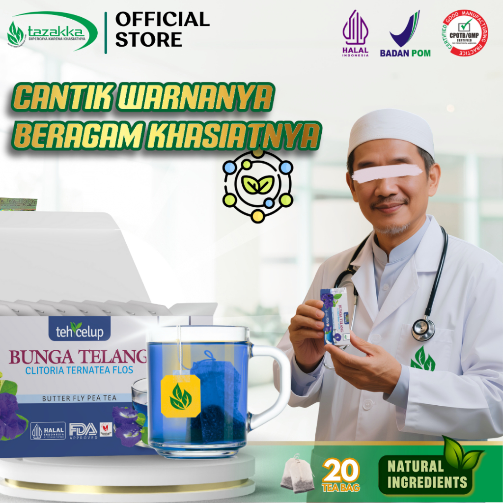TAZAKKA Butterfly Pea Flower Tea Contains 20 Bags, Herbal Tea Bags ...