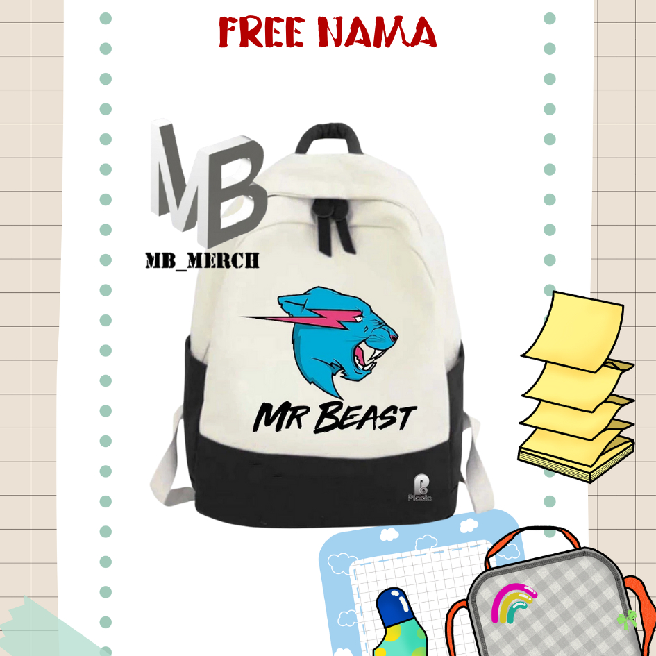 [ FREE NAME ] MR BEAST UNISEX SCHOOL BACKPACK MB_MERCH MOTIF | Shopee ...