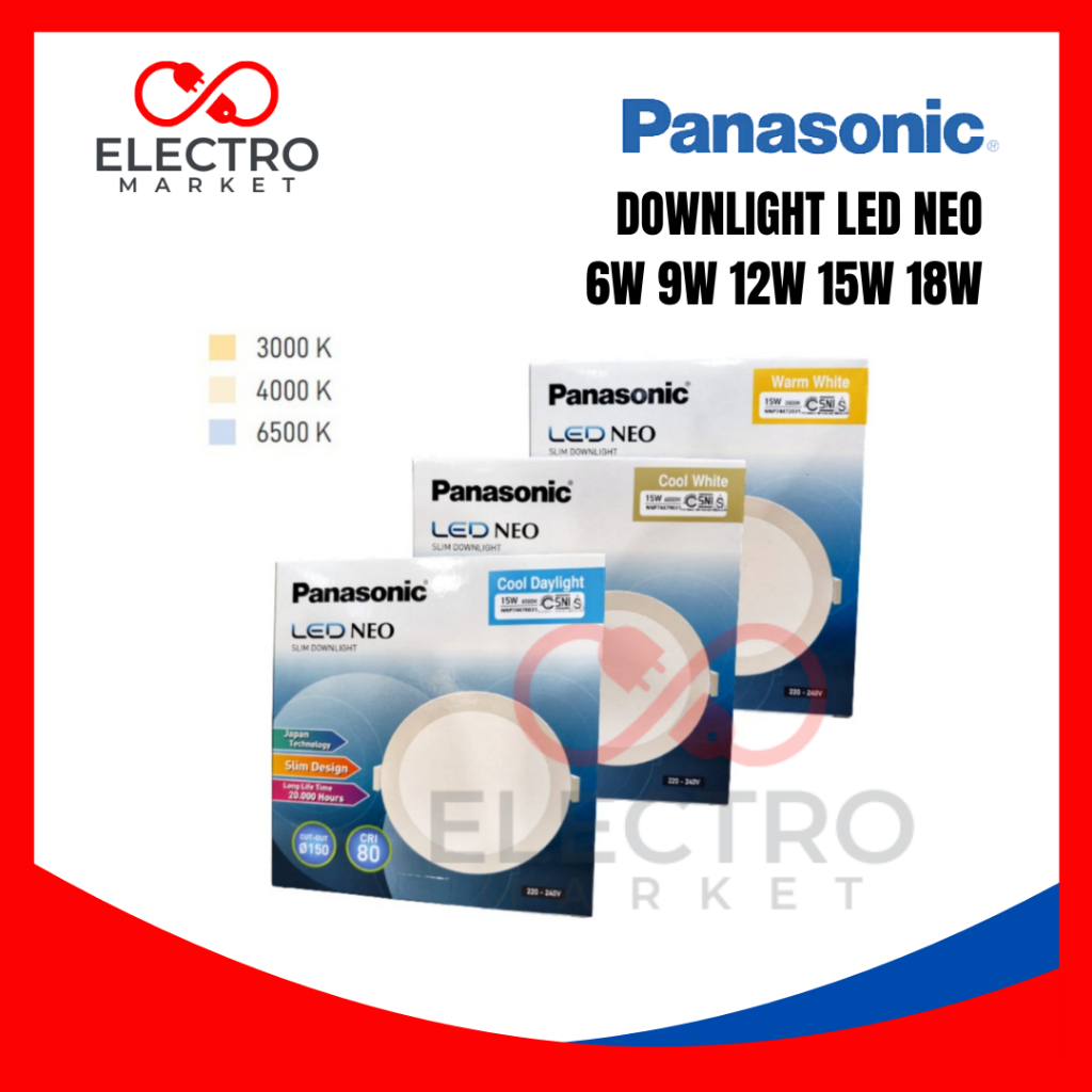 Panasonic LED Downlight NEO Slim 6W 9W 12W Watt 3000K 4000K 6500K ...