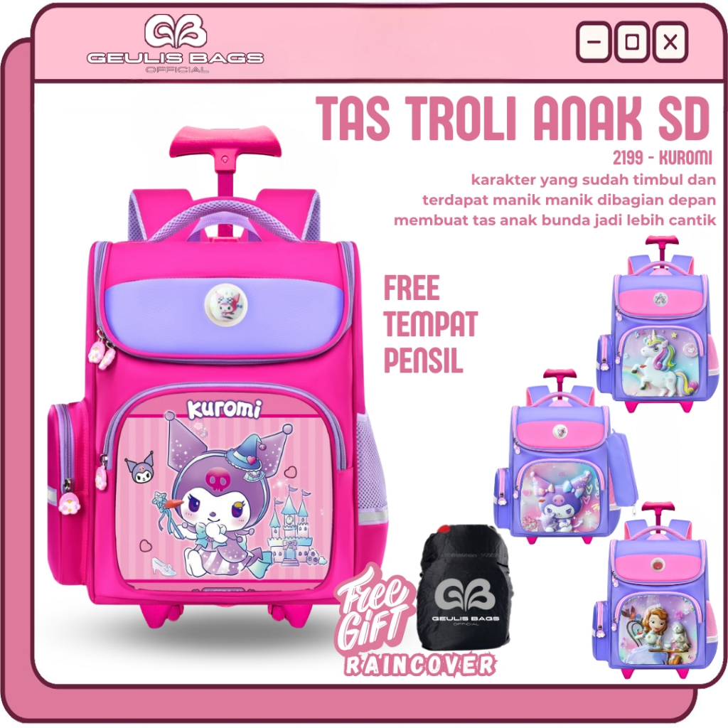 GEULIS BAGS Trolley Bag for Elementary School Children 3D Embossed ...