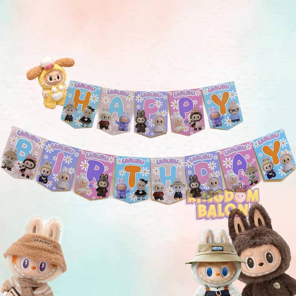 Labubu Character Happy Birthday Banner / Labubu Character HBD Bunting ...
