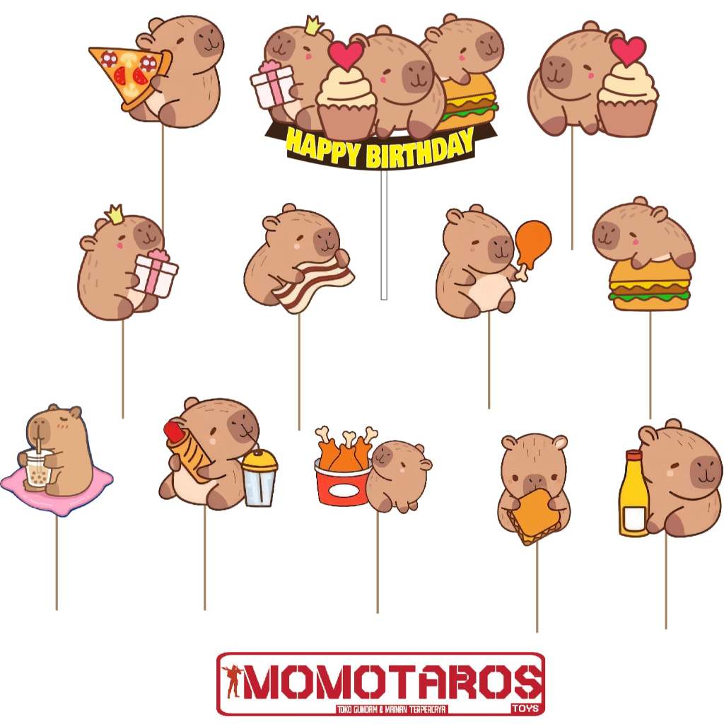 Capybara Animal cartoon cake Topper contains 12 pcs | Shopee Singapore