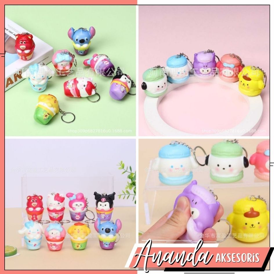 GANTUNGAN Squishy Keychain Food Character Macaron Ice Cream Ganci ...