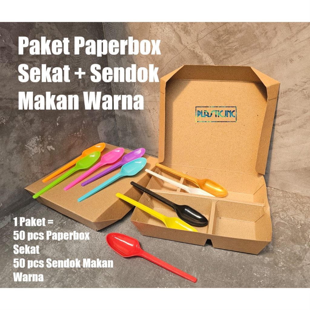 Package Paper Box Lunch Box 4 Kraft + Color Tablespoon/Paper Lunch Box 4 partitions/Paperbox ...