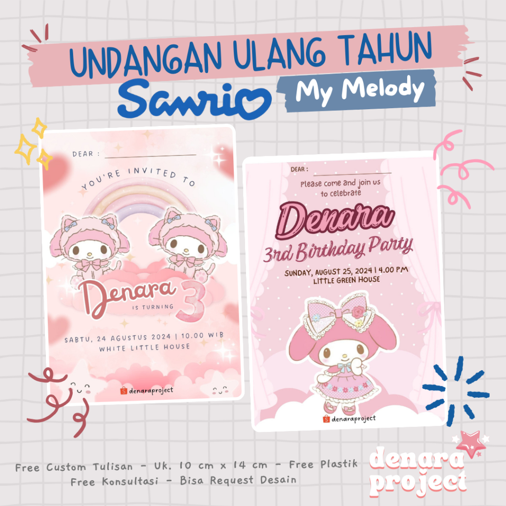 Birthday Invitation - My Melody Sanrio - Birthday Invitation Card My ...