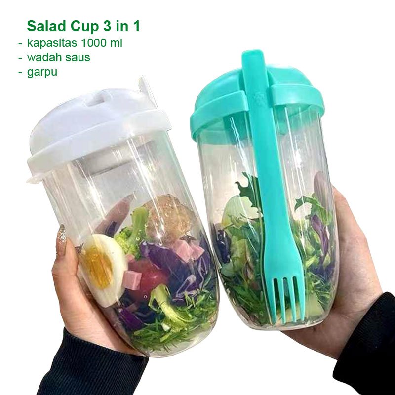 Portable Salad Bottle Fruit Vegetable Salad Cup 1000 ml 3 in 1 With ...