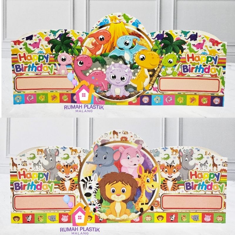 Children's birthday crown hat dinosaur zoo dino animals animal elephant ...