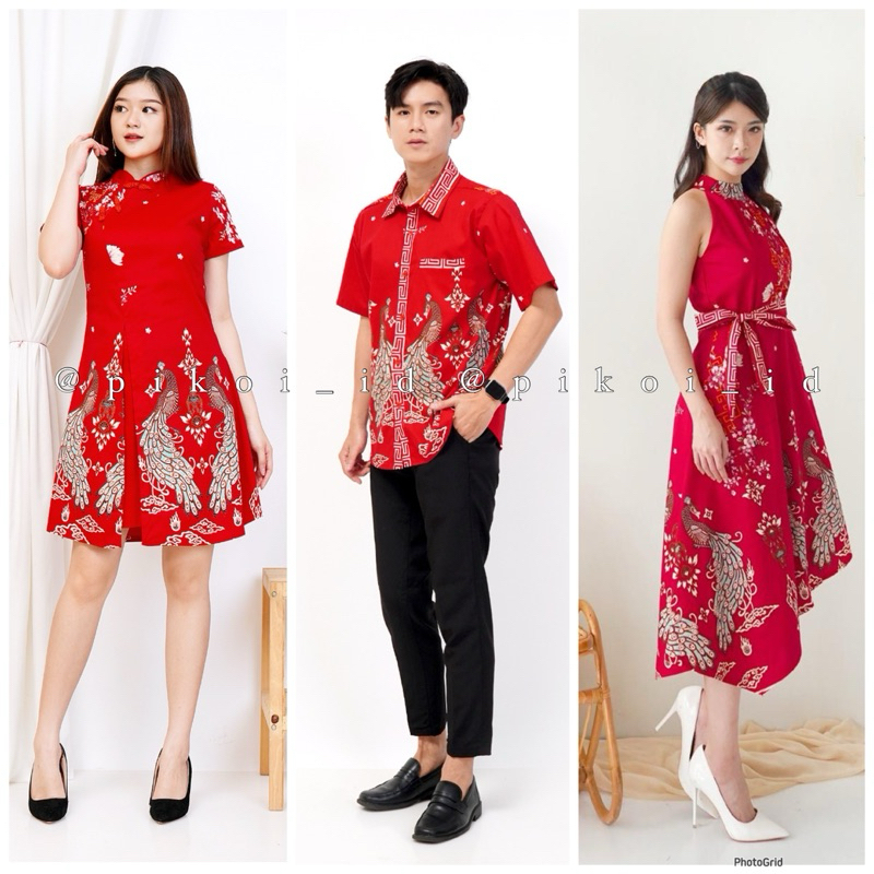 MERAH Red batik sangjit Dress Chinese New Year CNY couple/ Cheongsam ...