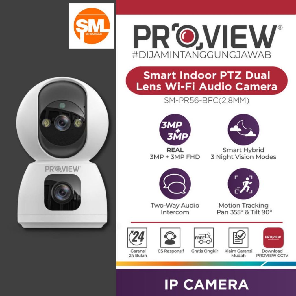Proview Smart Indoor PTZ Wifi Dual Lens Camera 3MP Hybrid 3night Vision ...