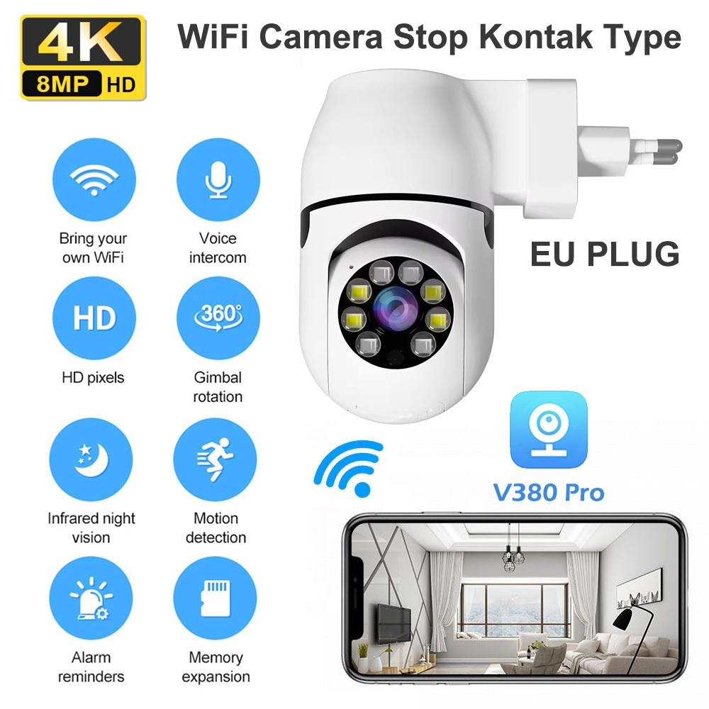 Cctv IP camera WiFi camera Socket type FULL HD 8MP 360 panorama two way ...
