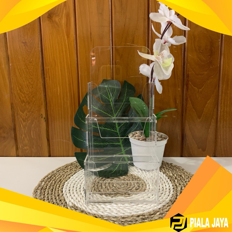 Three TIER ACRYLIC BROSUR HOLDER | Three-folding A4 SIZE 3-LAYER BROSUR RACK | Acrylic BROSUR ...