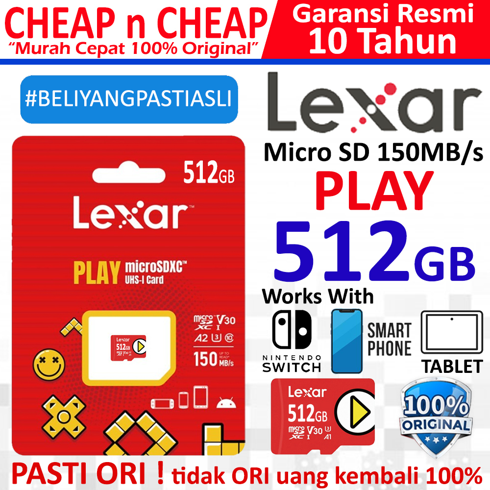 Lexar Play MicroSD 512GB 150Mbps Class 10 Original - MicroSDXC UHS-I A1 ...