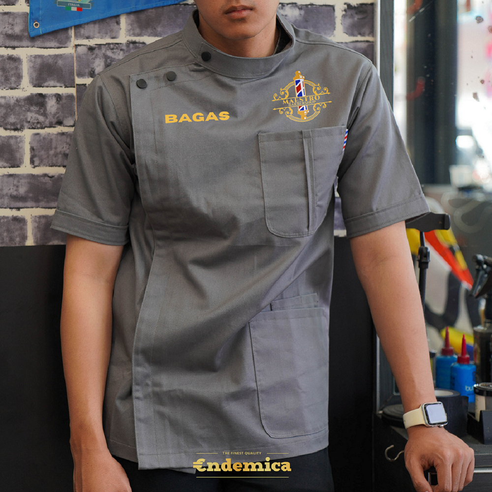 KEMEJA Thick full cotton Barber shirts/clothes/uniforms in various ...