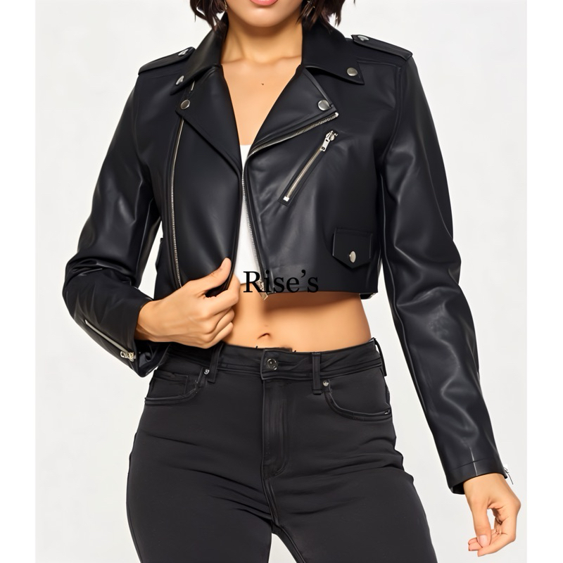 Women's Leather Jacket Cropped Ramones/Leather Jacket Crop | Shopee ...