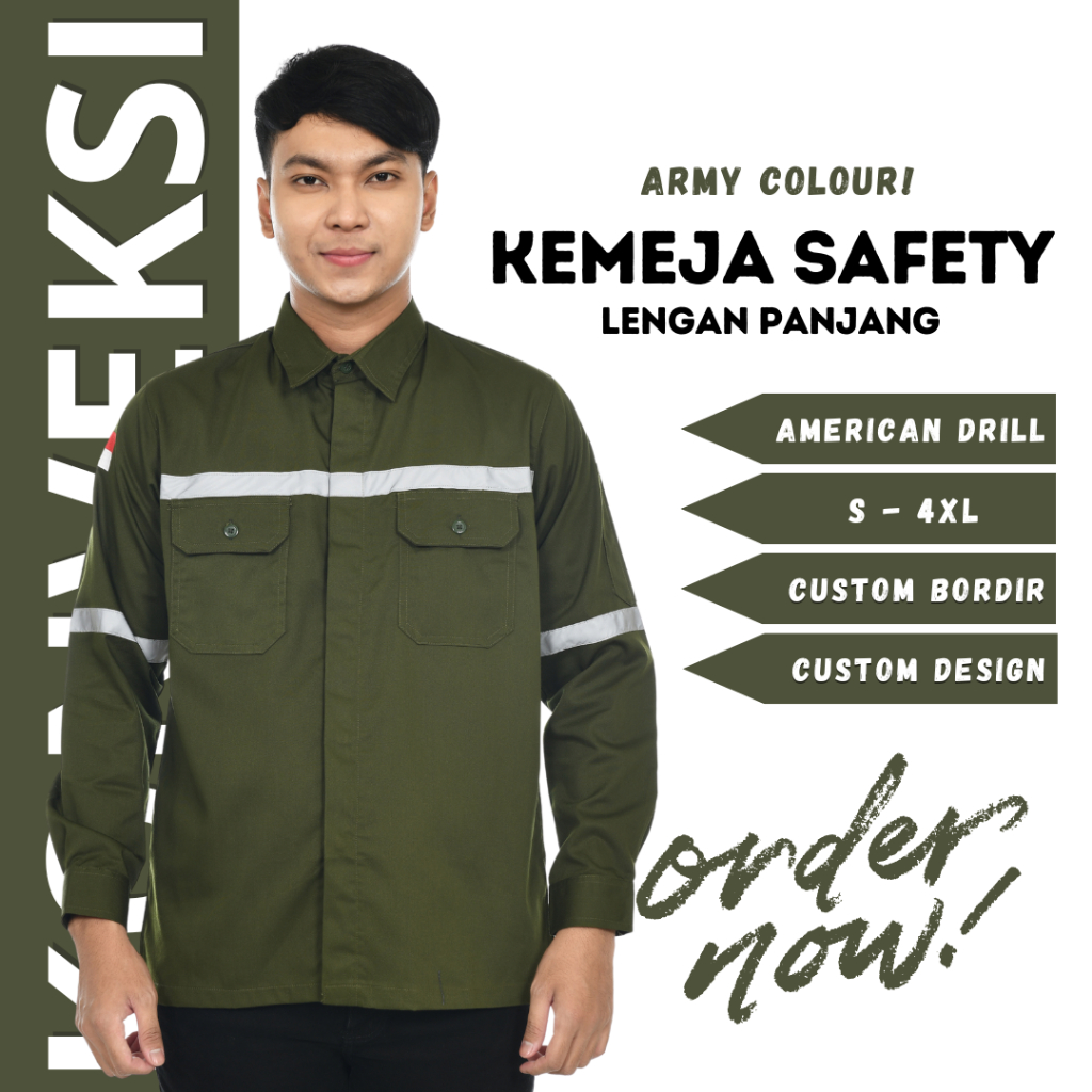 HIJAU KEMEJA Long Sleeve K3 Safety Shirt - Work Uniform Tops Wearpack ...