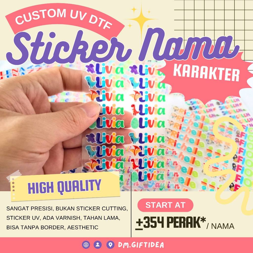 Uv Sticker Character Name Tattoo Nametag Custom Print UV Name Cartoon ...