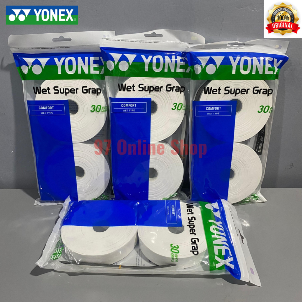 Badminton / Tennis Racket Rubber Grip YONEX AC 102 - 30 EX - WET SUPER GRAP ORIGINAL - WHITE ...