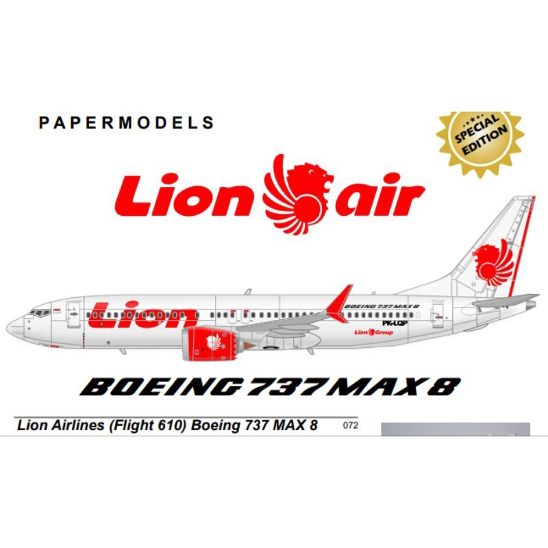 Boeing 737 max Lion Air (3CC-A3) airplane papercraft pattern sheet ...