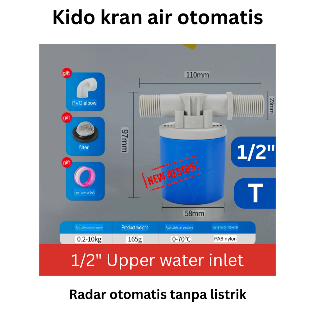 Automatic Water Tap Float 1/2" 3/4" Radar Toren Tandon Water Level Control kido 1/2 inch 3/4 ...