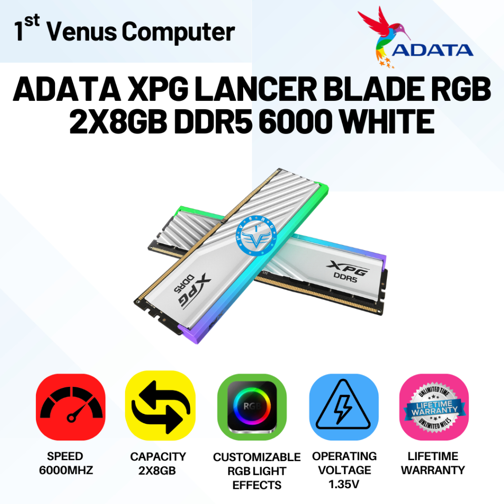 Traditional RAM MEMORY DDR5 XPG LANCER BLADE WHITE PC4800 16GB (2X8GB ...