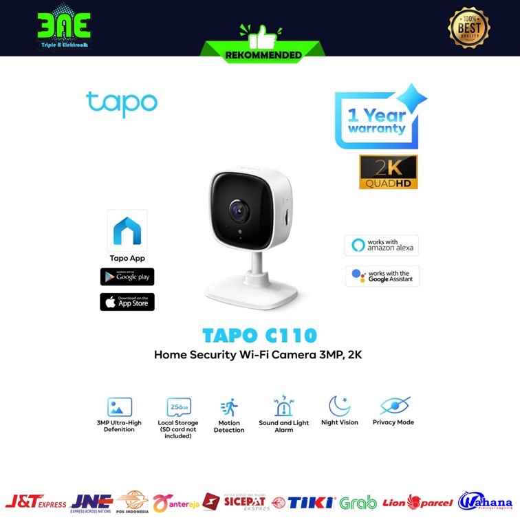 Tp Link Tapo C110 3mp 1440p 2k Resolution 2 Way Talk Audio Ipcam Ip Camera Wifi Security