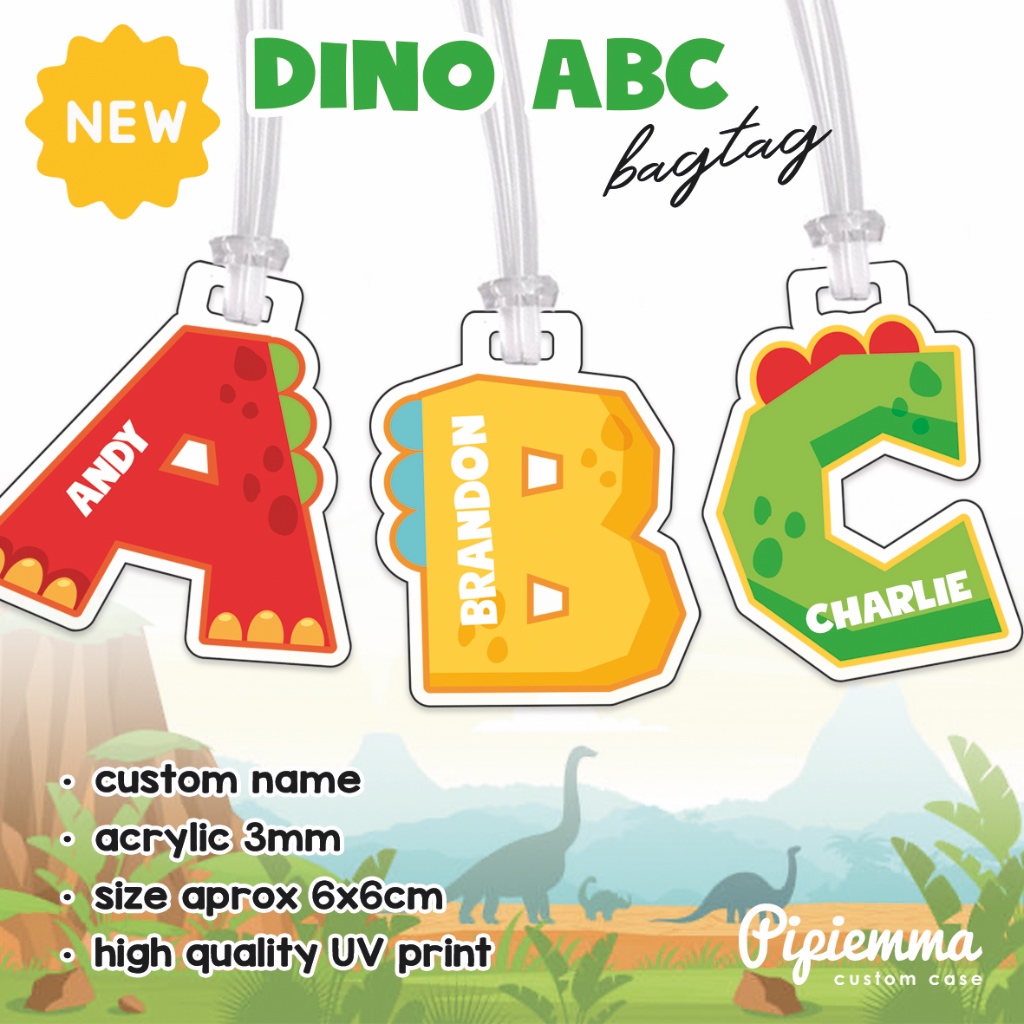 GANTUNGAN Bagtag Dino ABC Alphabet Initial Dinosaur School Bag Hanger ...