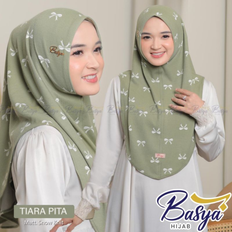 * Ribbon TIARA BASYA* • Matt. Snow knit •knitted hijab with ribbon ...