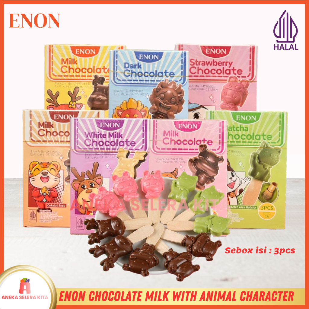 Enon Milk Chocolate Stick Animal Character Strawberry Flavor/Milk/Dark ...