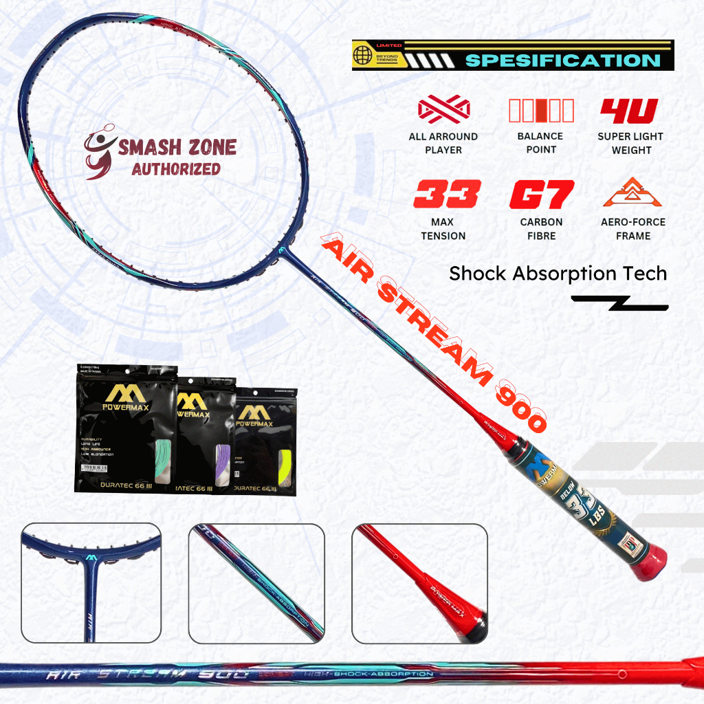 Badminton Racket POWER MAX Air Stream 900 Original 33 LBS 4U ...