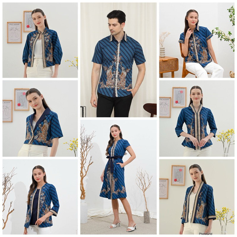 Modern batik Couple for women and men / Sarimbit contemporary navy blue ...