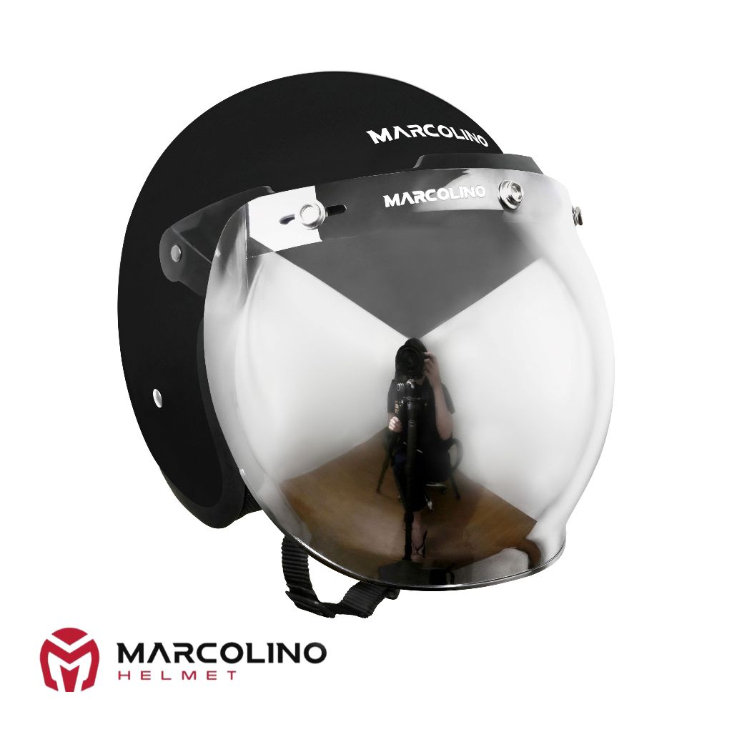 [ Black Glossy With Visor ] Bogo Retro Marcolino Glossy/Doff SNI Helmet ...