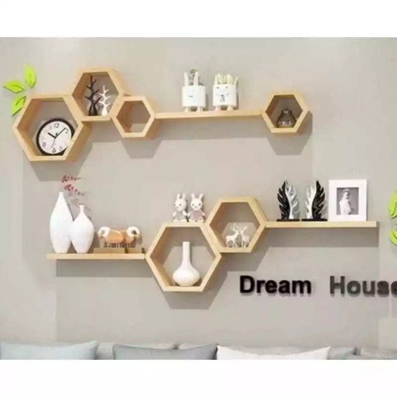 JADDI Hexagonal Wall Shelf Aesthetic Wall Decoration Wooden Hexagonal ...