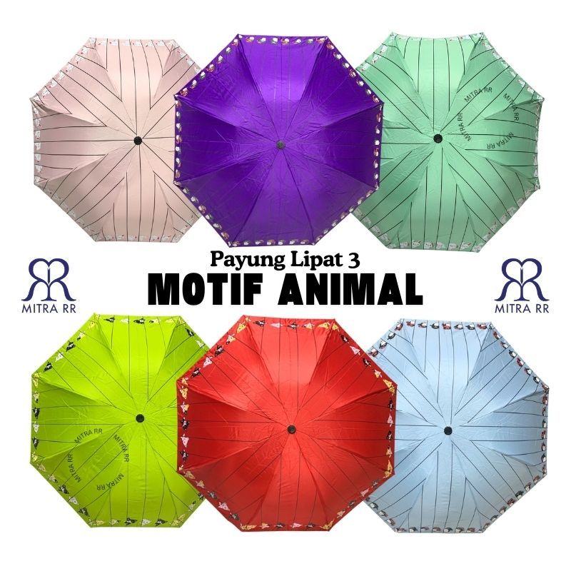LAYAR Animal Motif 3 Folding Screen Umbrella | Original 8 Spoke Adult ...