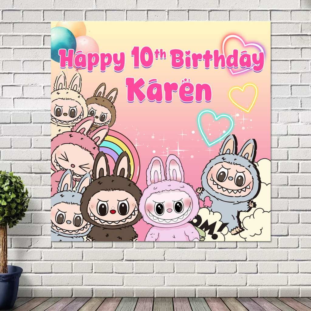 HIASAN DINDING Labubu Backdrop Birthday / Flexi Birthday Banner / Wall ...