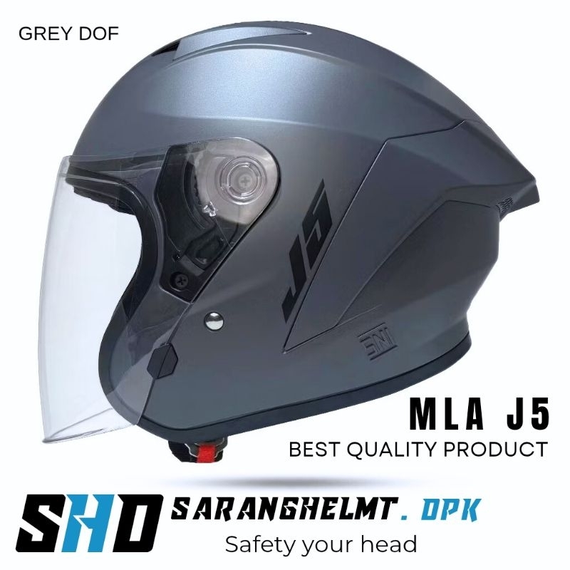 Mla J5 Half Face Helmet Solid Gray Dof Clear Visor Glass/SNI Half Face ...