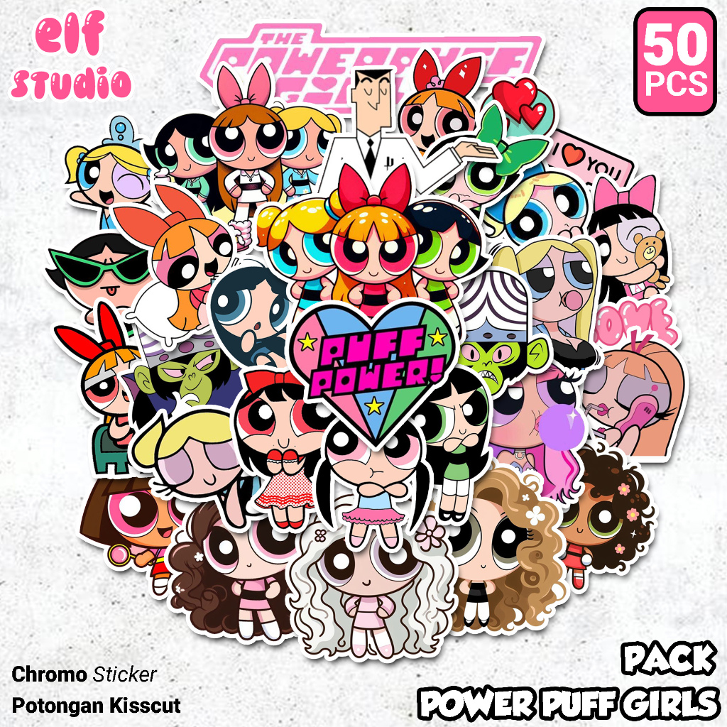Power Puff Girl Stickers 50 PCS Cute Cartoon Sticker Pack Pink ...
