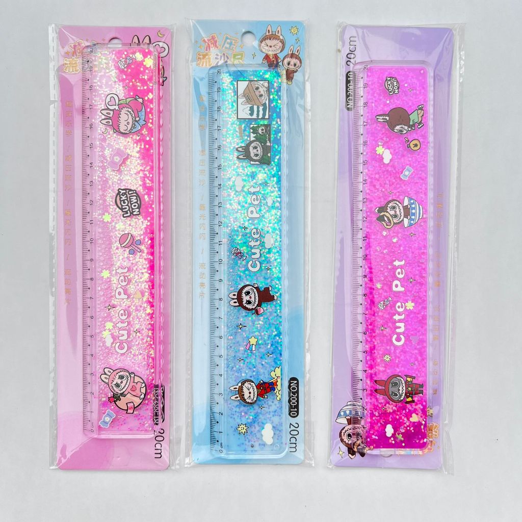 Labubu & CAPYBARA & PIKACHU & LITTLE PONY Glitter Water Ruler Cute ...